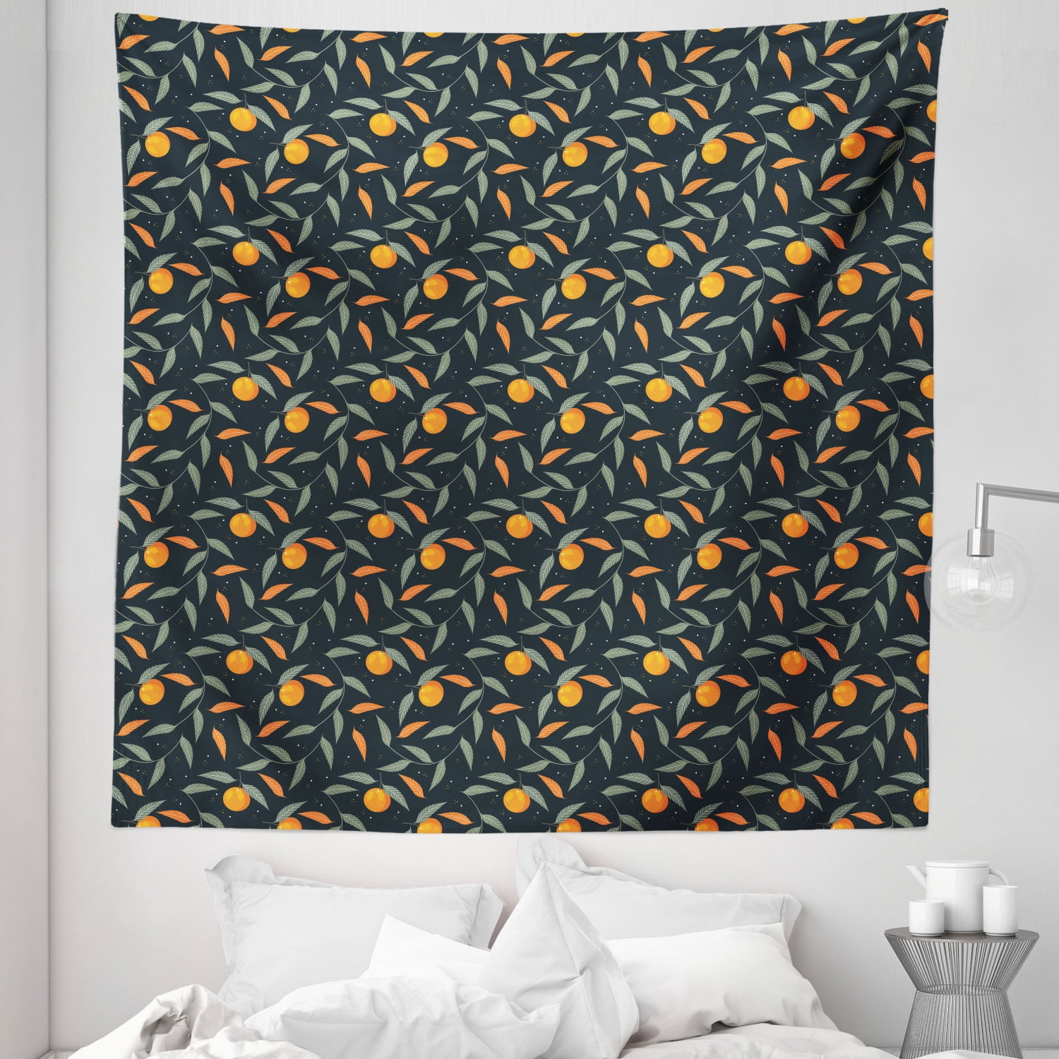 Tangerine Tapestry, Repetitive Pattern with Swirling Branches Citrus ...