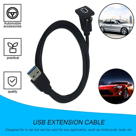 USB 3.0 Socket Cable Auto Car Flush Mount Male to Female Extension Cord ...
