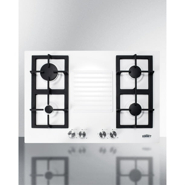 30" wide 4-burner gas cooktop in white with sealed burners and cast ...