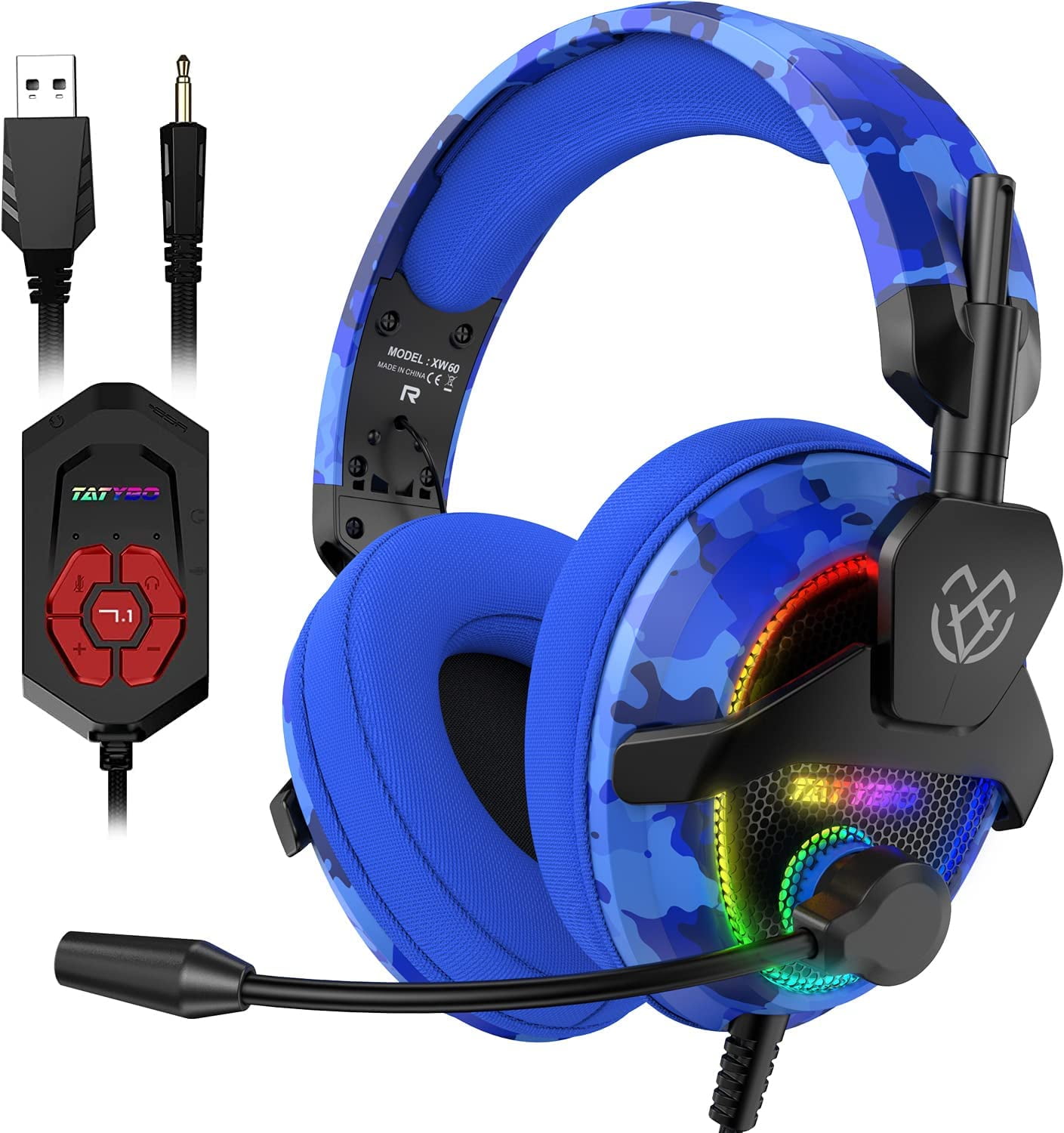 Tatybo 7.1 Gaming Headset for PC PS4 PS5 Xbox One Switch, USB & 3.5mm ...