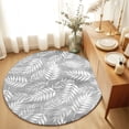 Ash Fronds Round Living Room Rugs 6 ft, Gray Silver Slate Leaf Plant ...