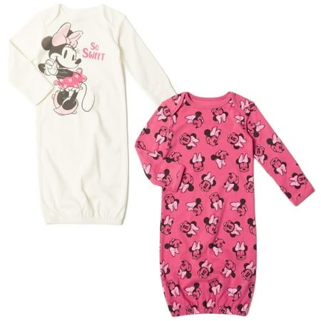 Disney Minnie Mouse Newborn Baby Girls 2 Pack Sleeper Gowns White/Pink ...