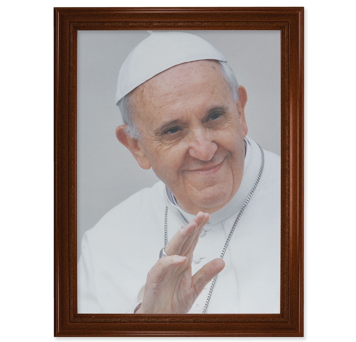 Pope Francis Picture Framed Canvas Wall Art Decor Large, Natural Walnut ...