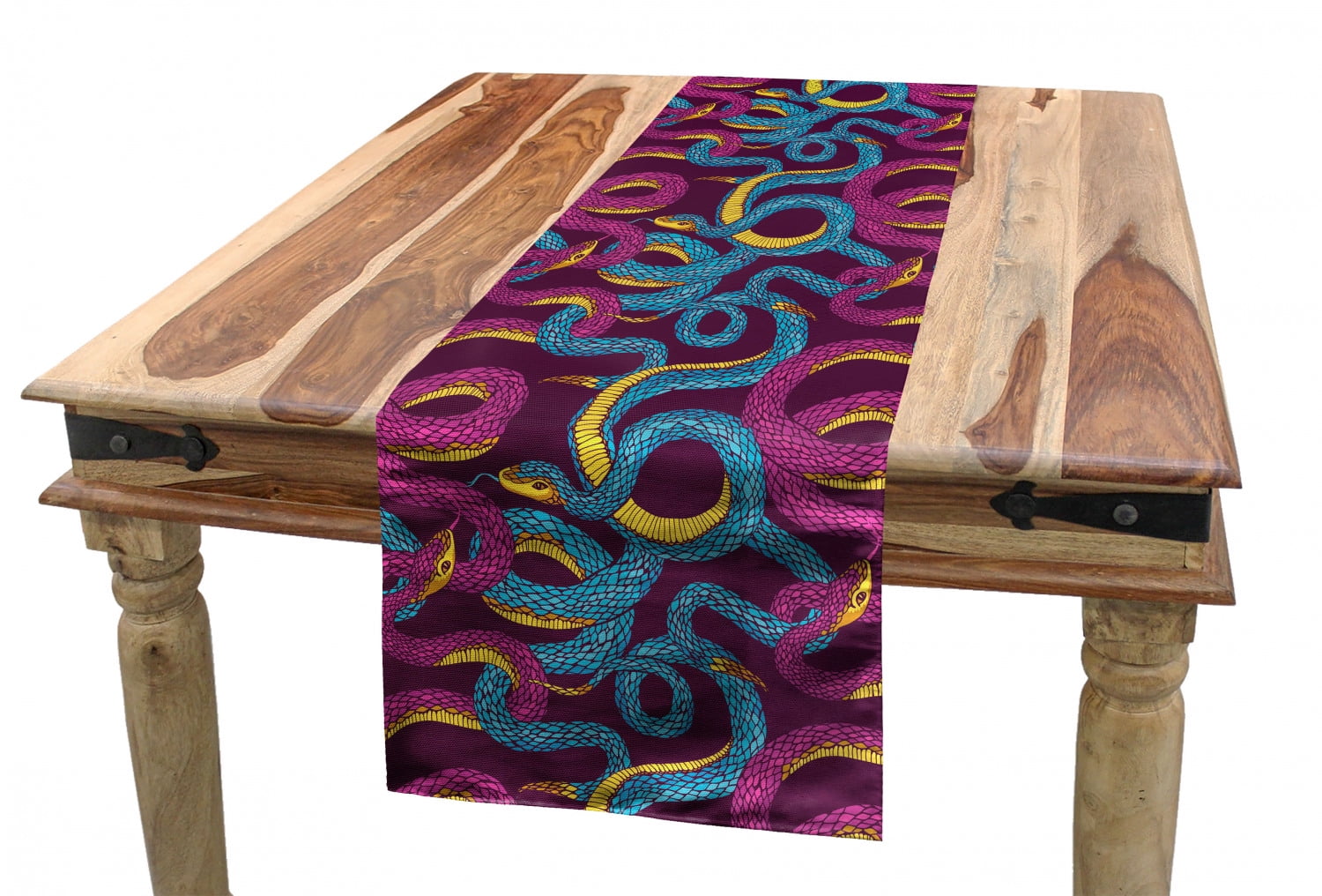 Animal Table Runner, Hand Drawn Style Pattern with Snakes Swirled ...
