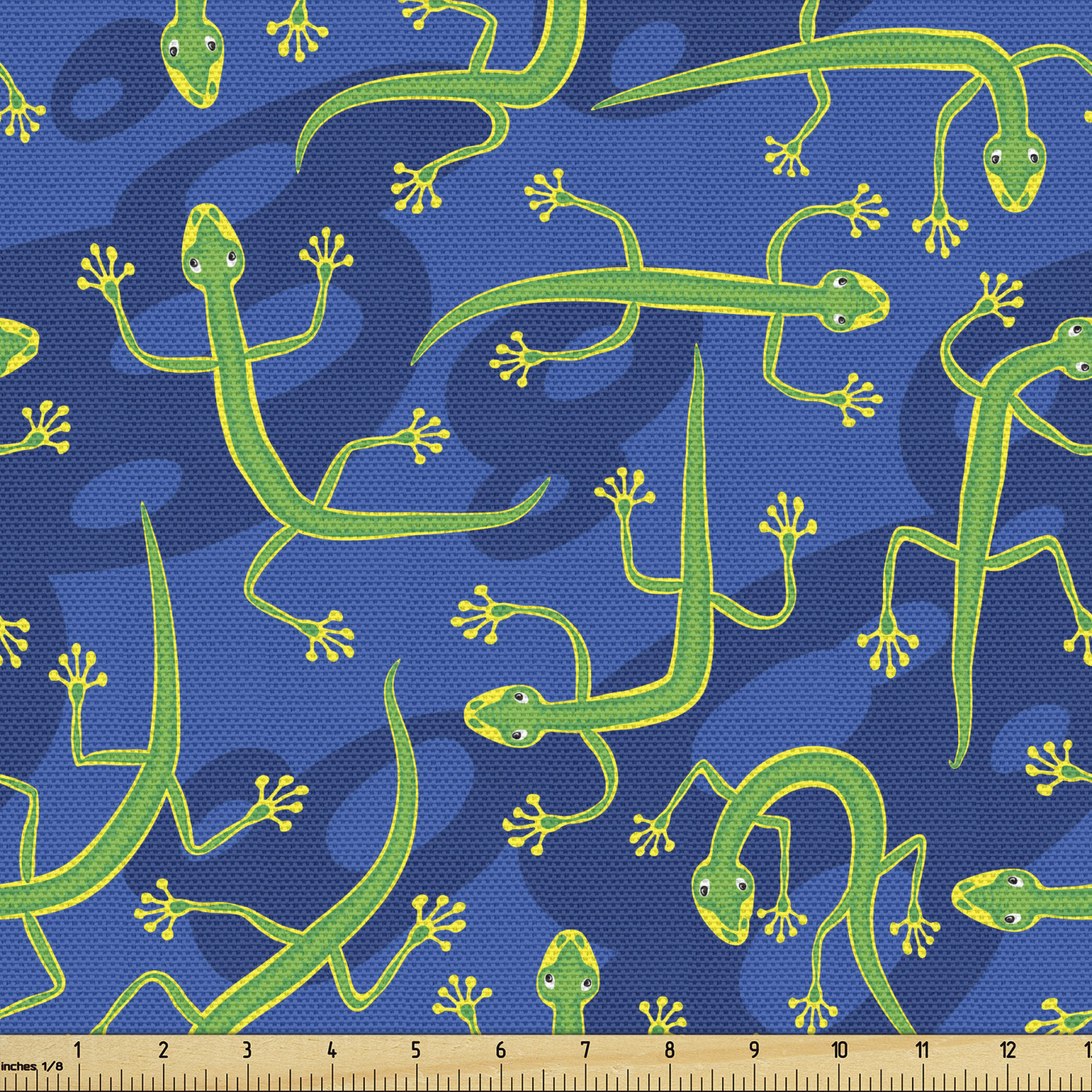 Gecko Fabric by the Yard, Doodle Style Lizard Pattern with Blue Shaded ...