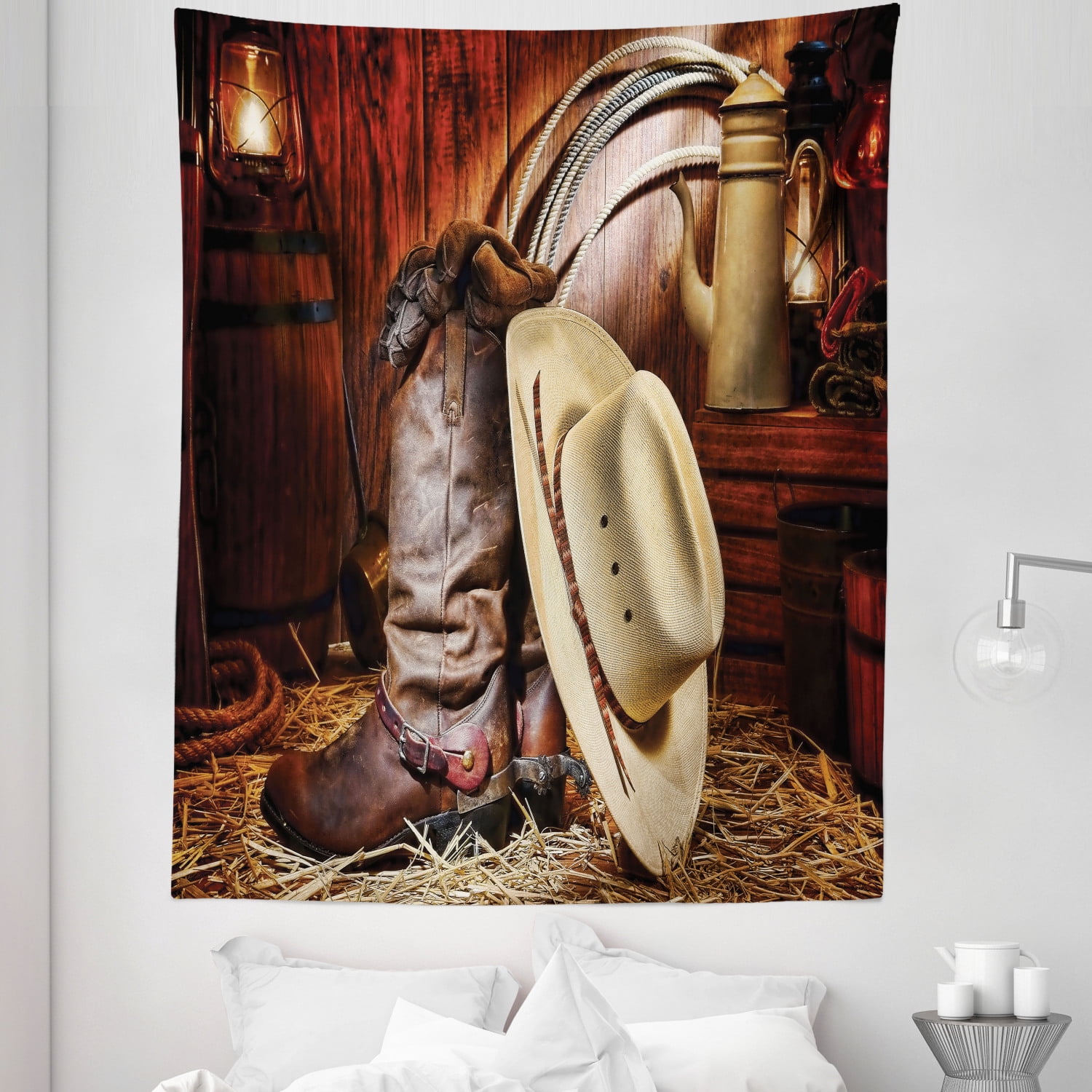 Western Tapestry, American West Rodeo Elements with Antique Supplies ...