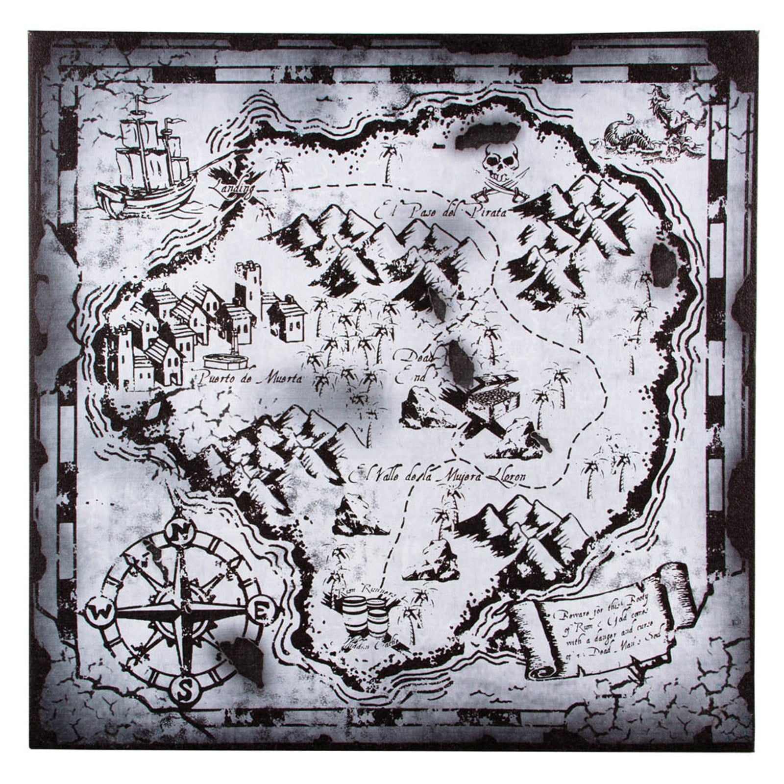 Black and White Pirate Treasure Hunters Map 18 Inches Canvas Wall Decor ...