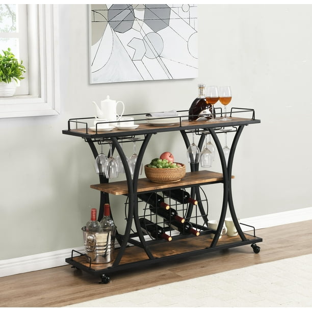 BaytoCare Industrial Bar Cart Kitchen Bar&Serving Cart for Home with ...