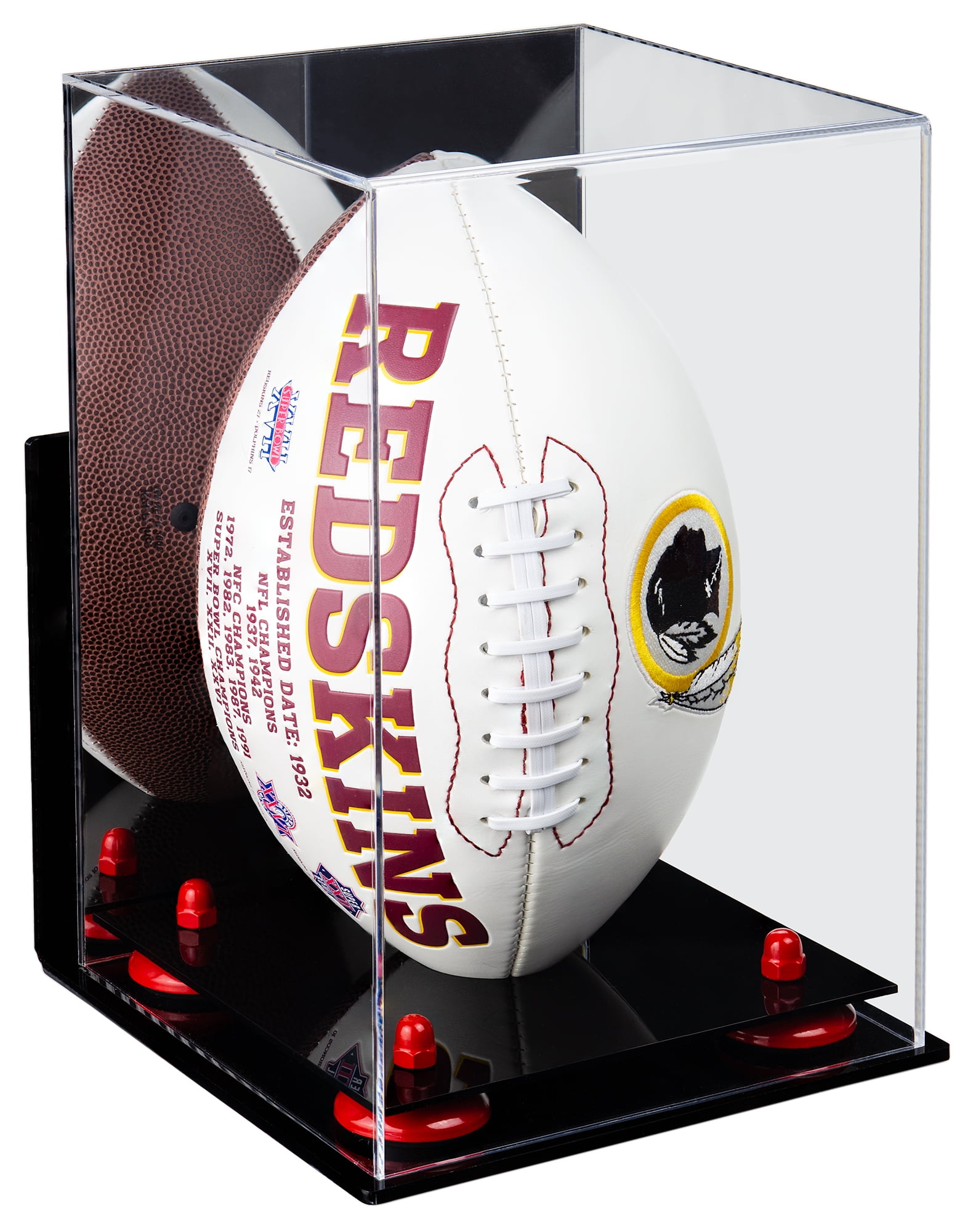 Deluxe Acrylic Football Display Case with Mirror, Wall Mount and Red ...