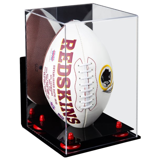 Deluxe Acrylic Football Display Case with Mirror, Wall Mount and Red ...