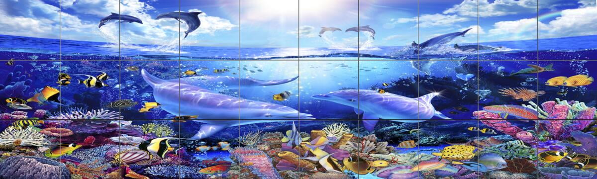 Tile Mural Bathroom Backsplash - Day of the Dolphins Panoramic 2963 ...