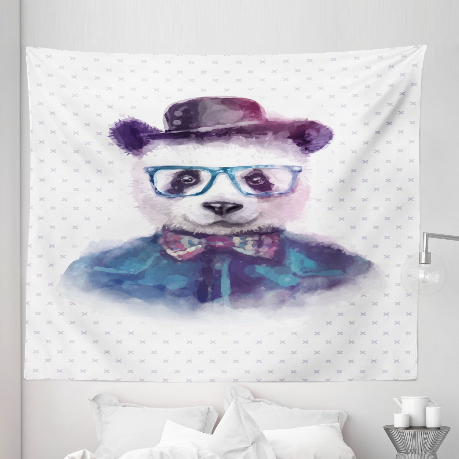 Funny Tapestry, Vintage Hipster Panda with Bow Tie Dickie Hat Horn ...