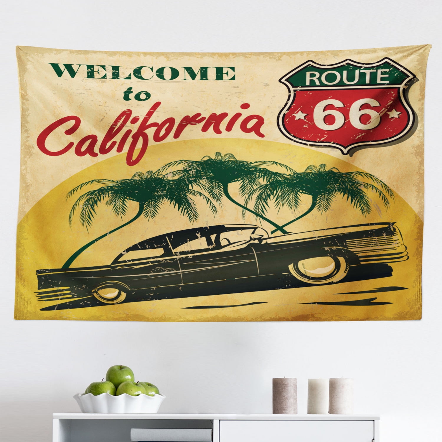 Retro Tapestry, Vintage Garage Advertising Worn Print with Engines and ...