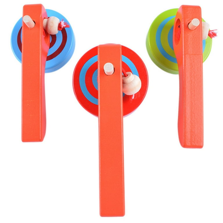 MEIDELI Classic Wooden Peg Top Spinning Gyro With Launcher