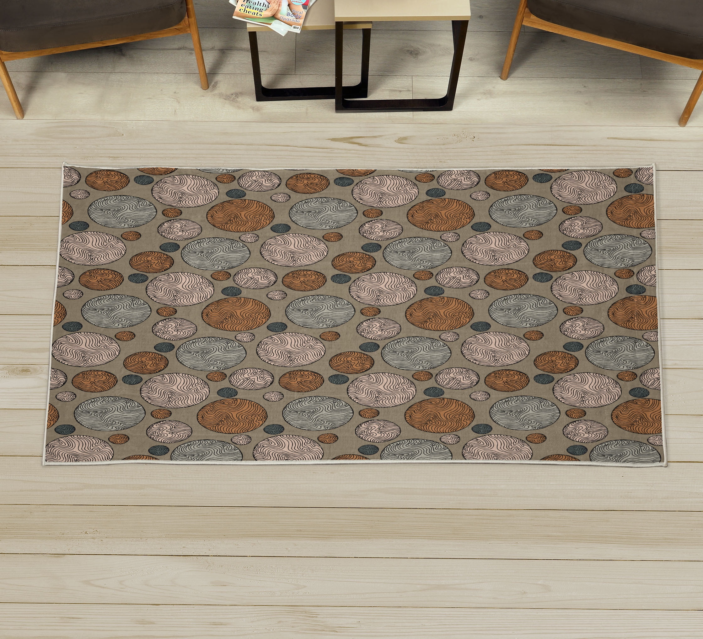 Circle Decorative Rug, Vintage Design with Round Shapes with Curved ...