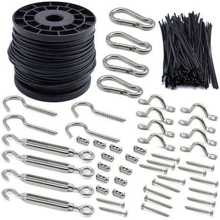 Outdoor String Lights Hanging Kit,164ft Black Vinyl Coated 304 ...