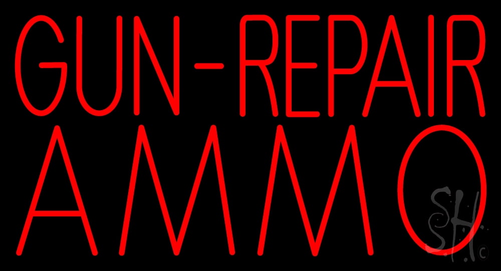 Red Gun Repair Ammo LED Neon Sign 20 x 37 - inches, Black Square Cut ...
