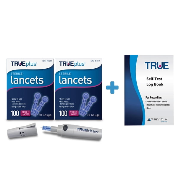 TRUEdraw® Lancing Device + 2 x 100ct 30g TRUEplus® Lancets + TRUEplus ...
