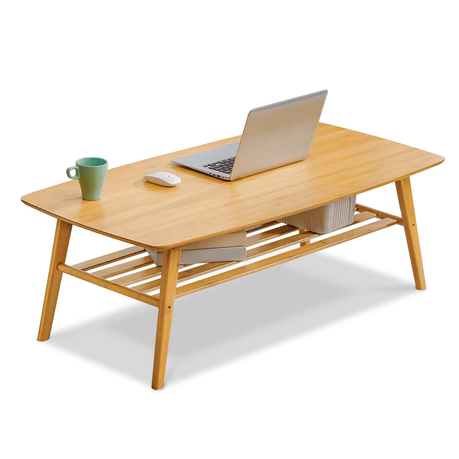 Magshion Bamboo Rectangular Modern Coffee Cocktail Table, with Storage ...