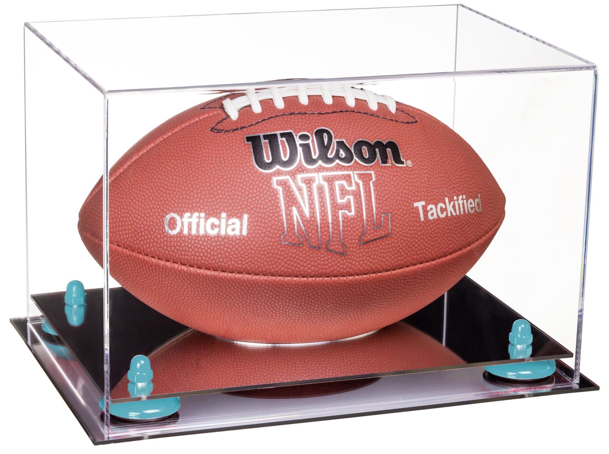 Clear Acrylic Football Display Case with Blue Risers and Mirror Base ...