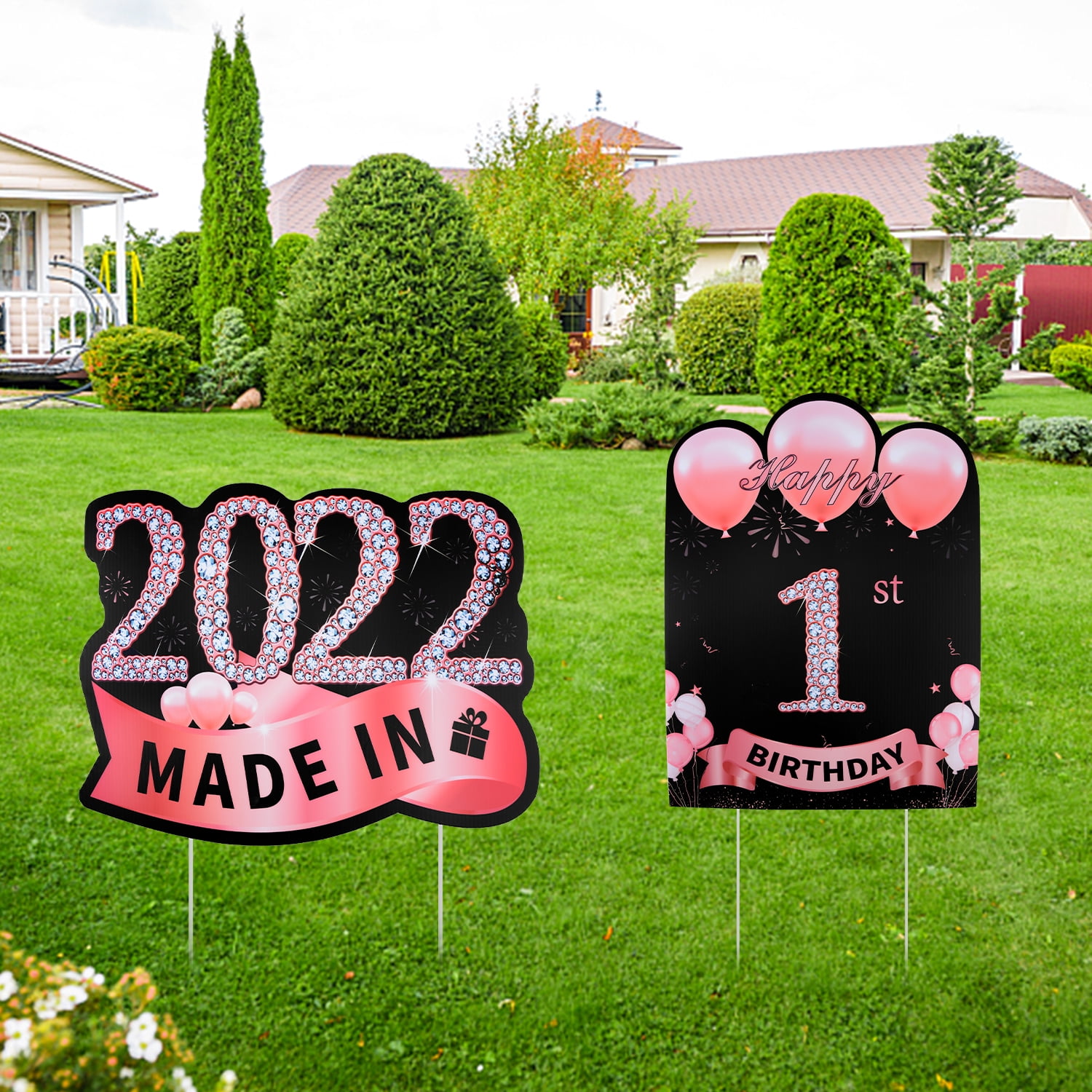 Hoplaep Rose Gold 1st Birthday Yard Sign Decorations for Women Girls ...