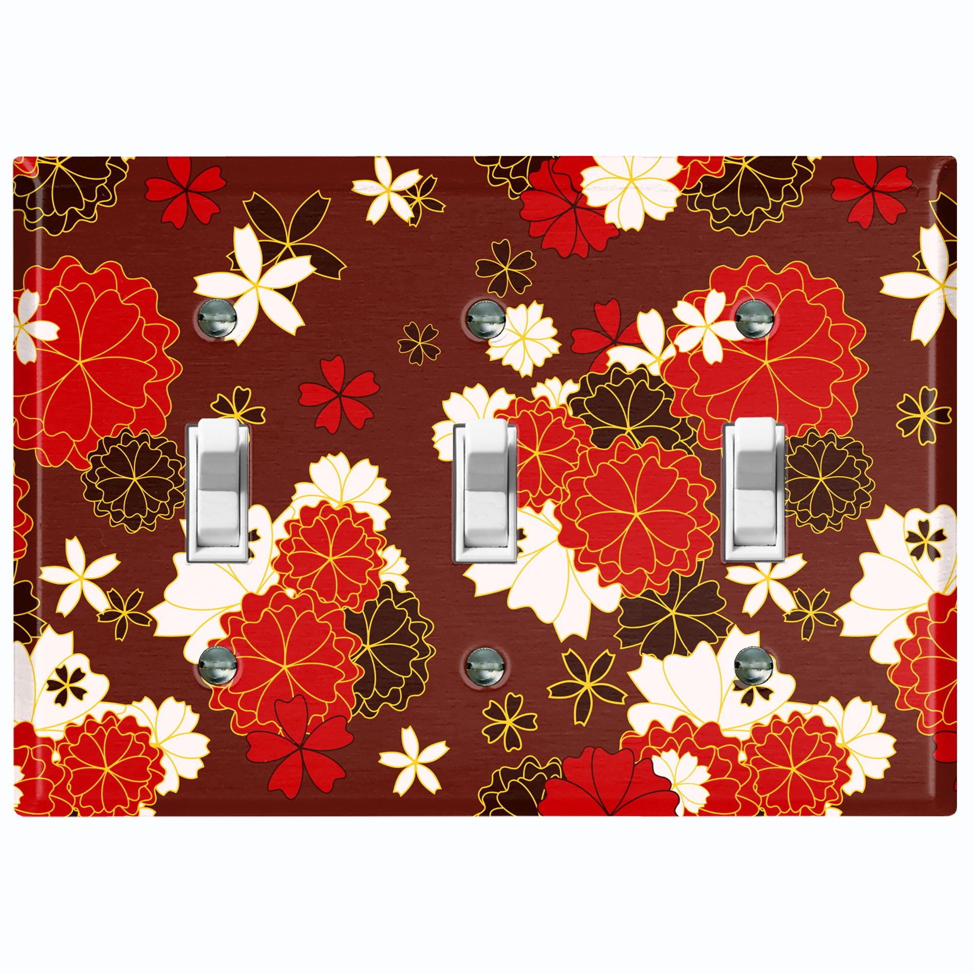 Metal Light Switch Plate Cover Japanese Sakura Flower Pattern Maroon ...