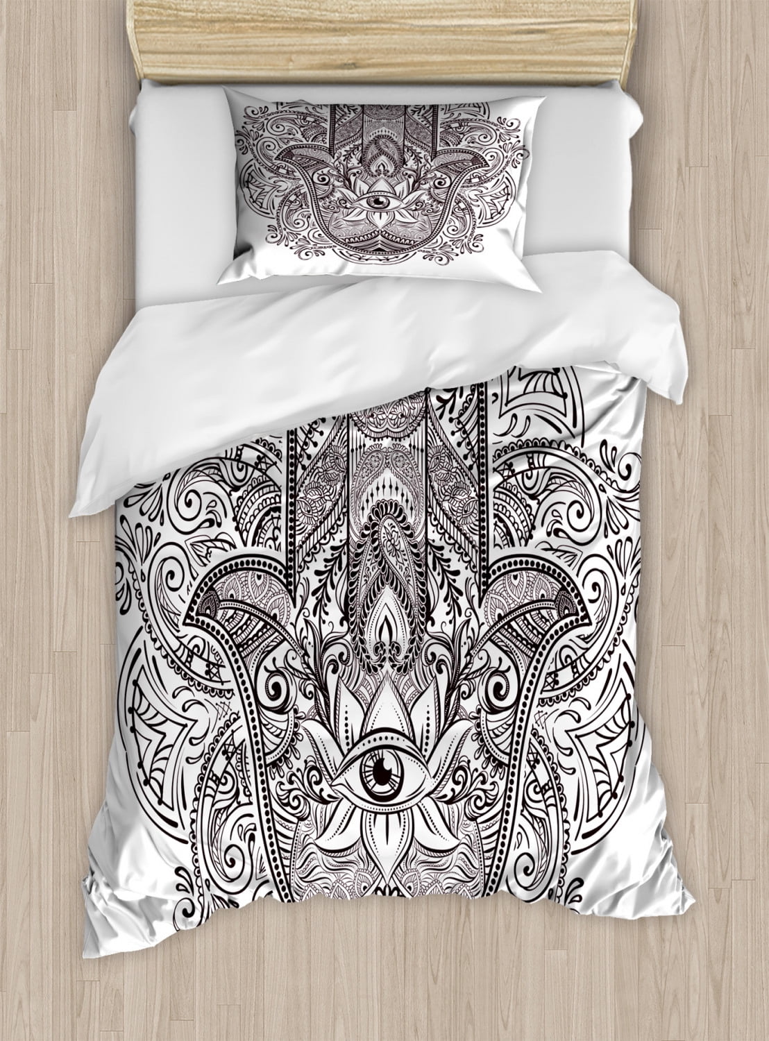 Hamsa Twin Size Duvet Cover Set, Hand Drawn Ethnic Motifs from Middle ...