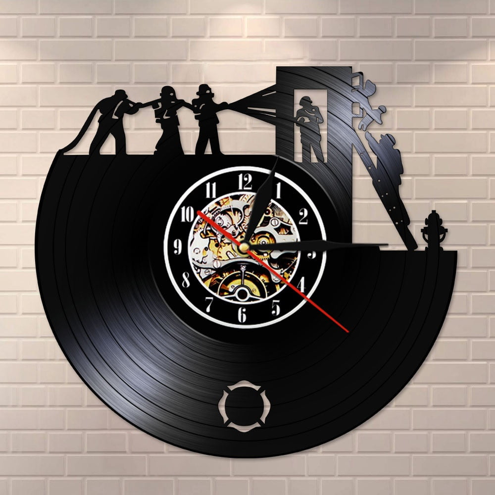 Firefighting Wall Art Clock Firemen Vintage Vinyl Record Wall Clock ...