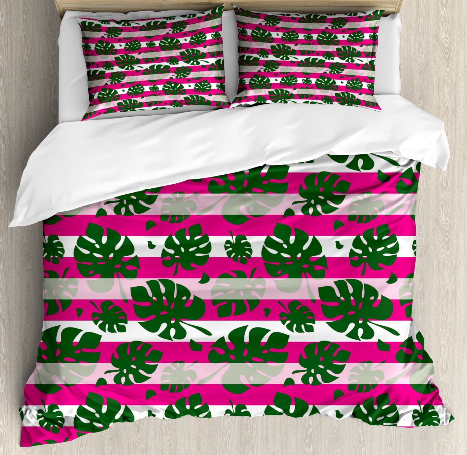 Exotic Duvet Cover Set Queen Size, Creative Pattern of Big Leaves on a ...
