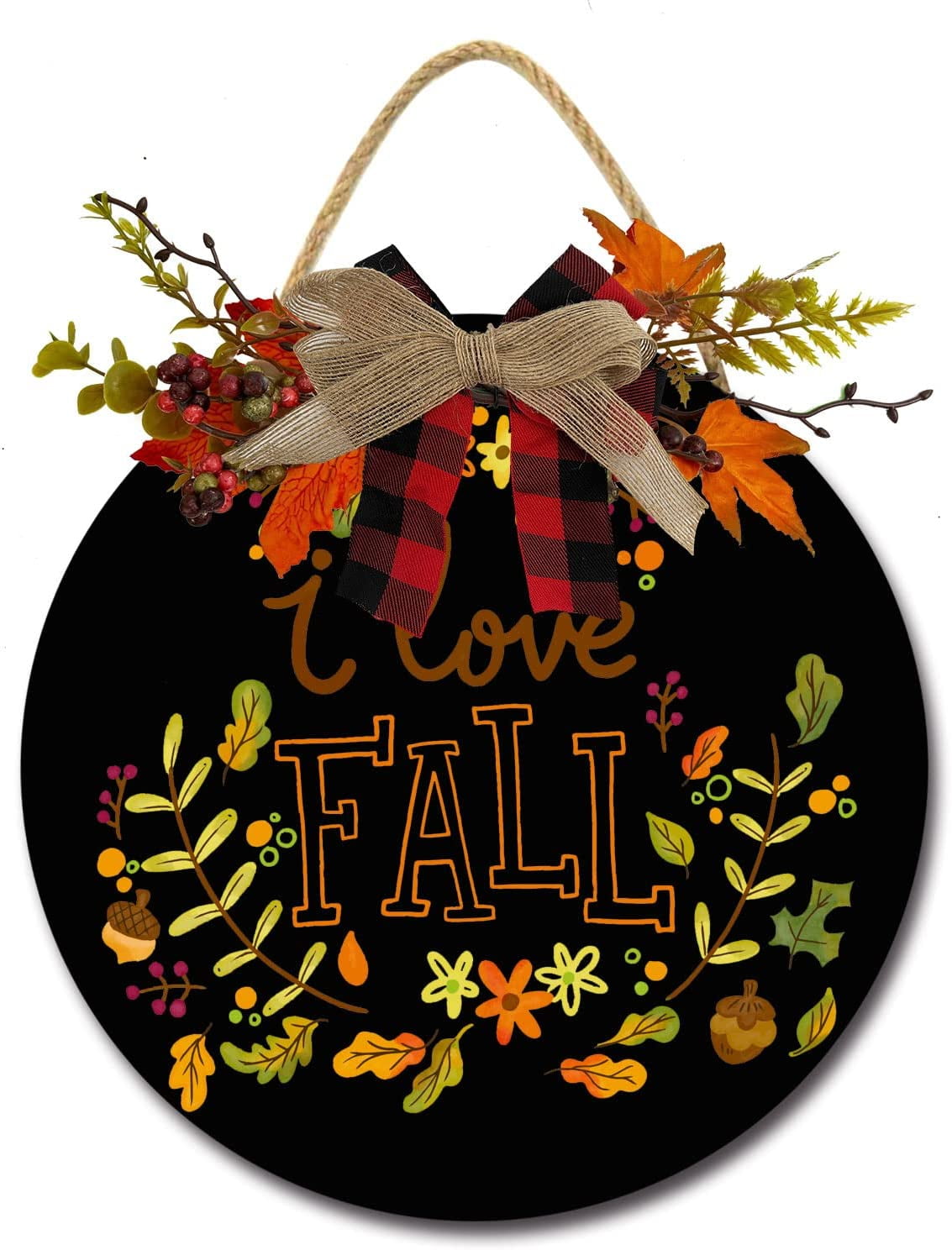 Eveokoki 11" I Love Fall Wooden Door Sign, Welcome Front Door Plaque ...