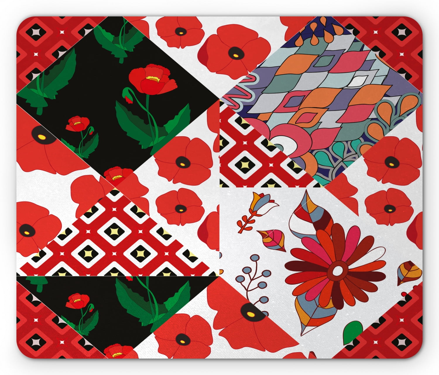 Retro Mouse Pad, Patchwork Inspired Pattern with Poppy Flowers Russian ...