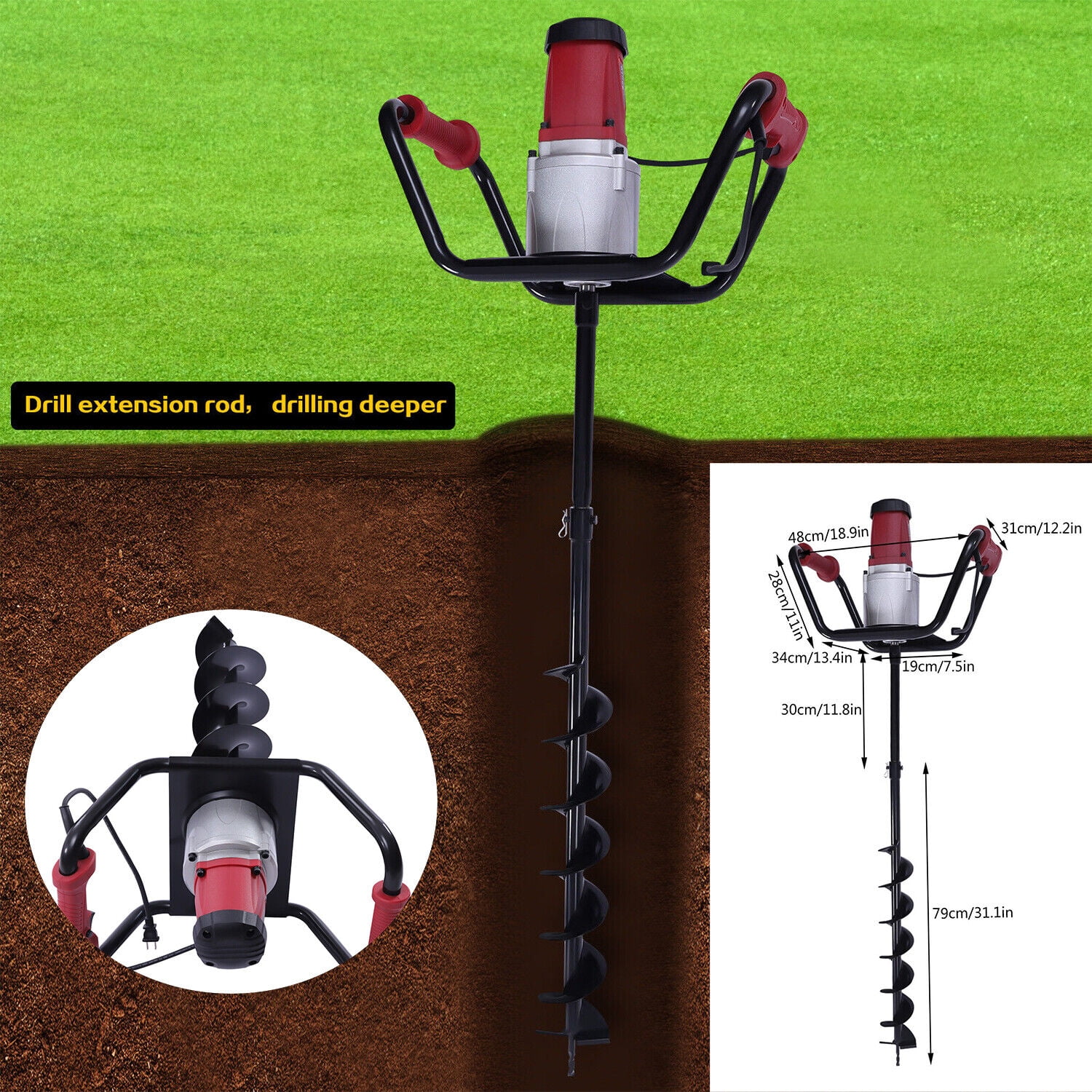 Electric Post Hole Digger Auger Bits Digger Drill Borer Extension Fence ...