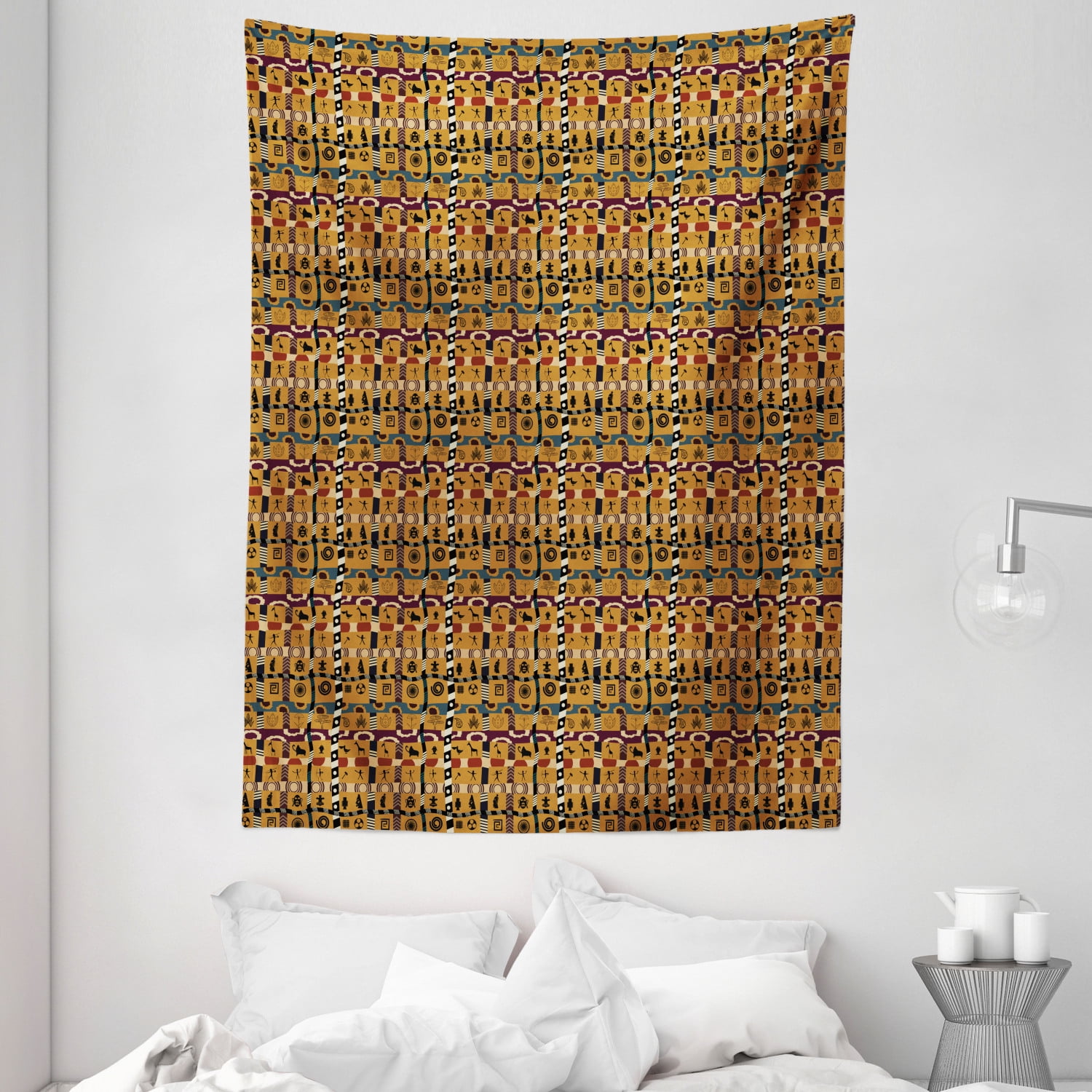 Vintage Tribal Tapestry, Repeating Pattern of Primitive Art Style Human ...
