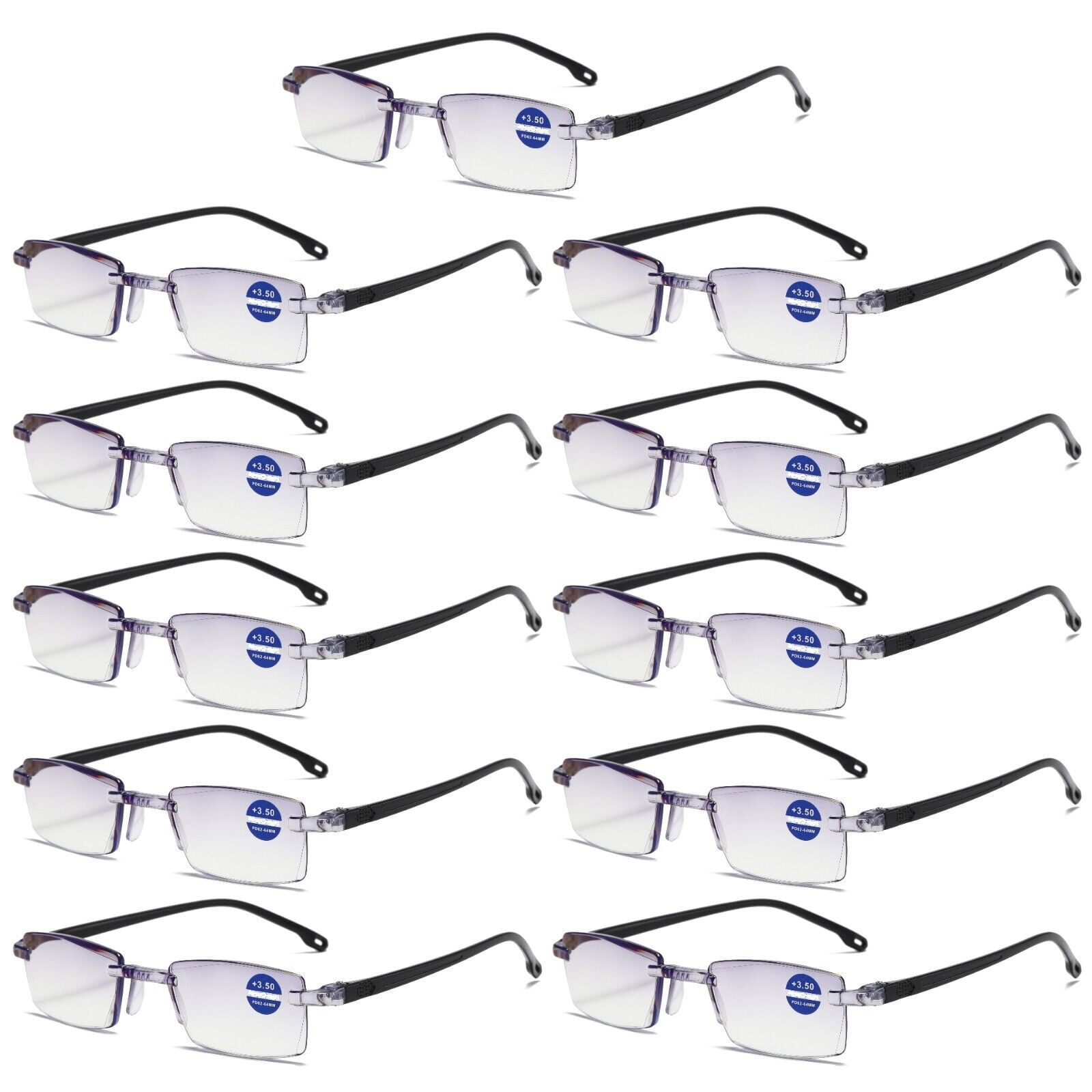 11 Pairs Rimless Blue Light Blocking Reading Glasses Diamond Cut Edge ...