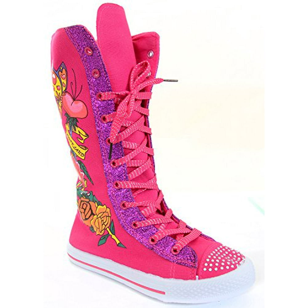 Fourever Funky - Hearts Butterflies Tattoo Girls Knee High Sneaker ...