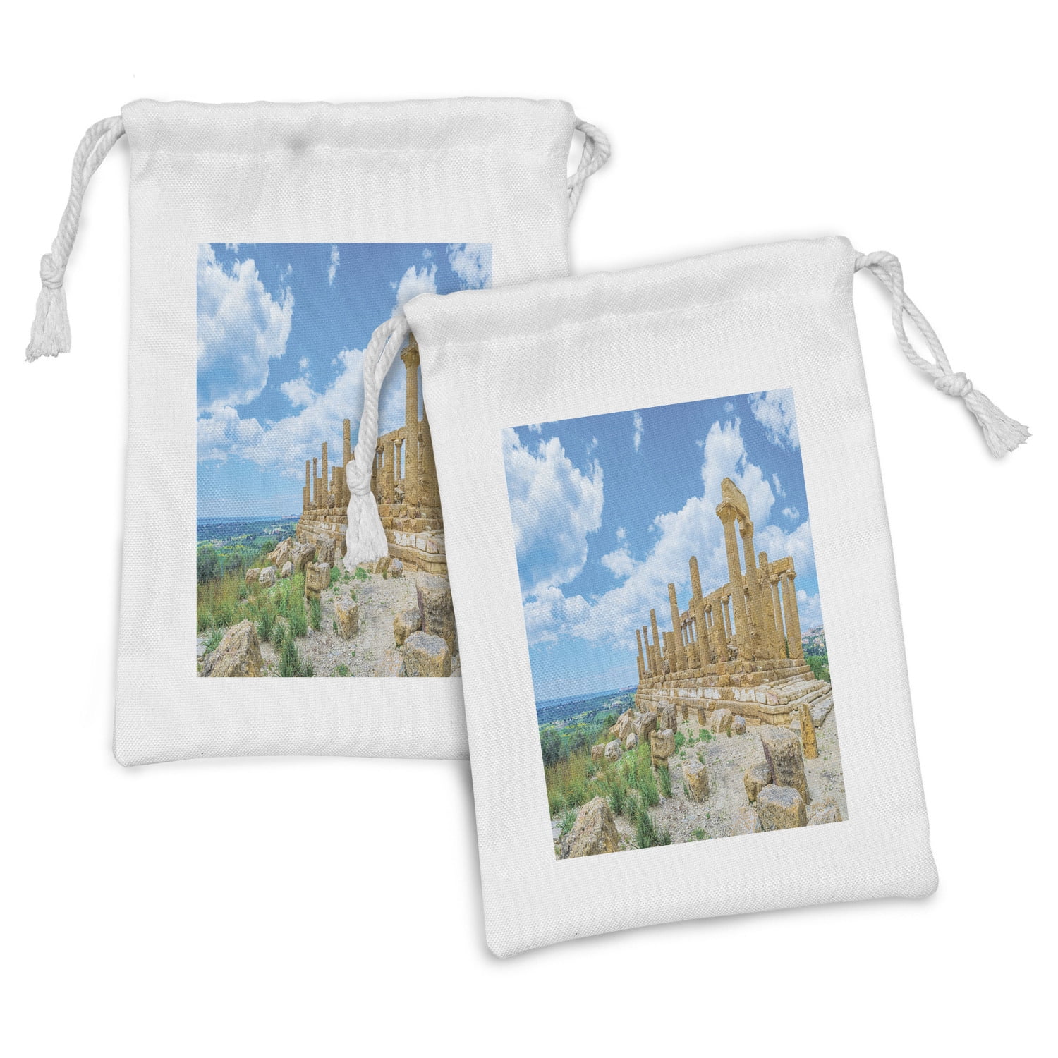 Sicily Fabric Pouch Set of 2, Building of Juno Photo with Cloudy Sky ...