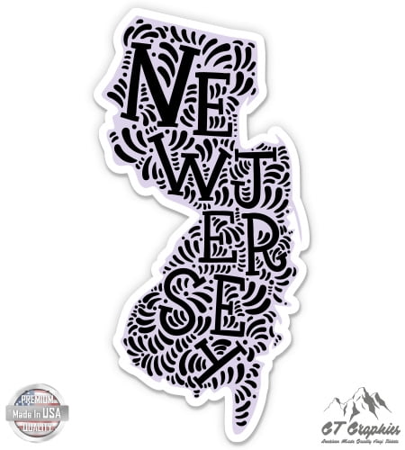 New Jersey Shape Cute Letters Native Local - 3" Vinyl Sticker - For Car ...