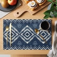 Art Country Cotton Linen Placemats Set of 4, Retro Navy Blue Geometric ...