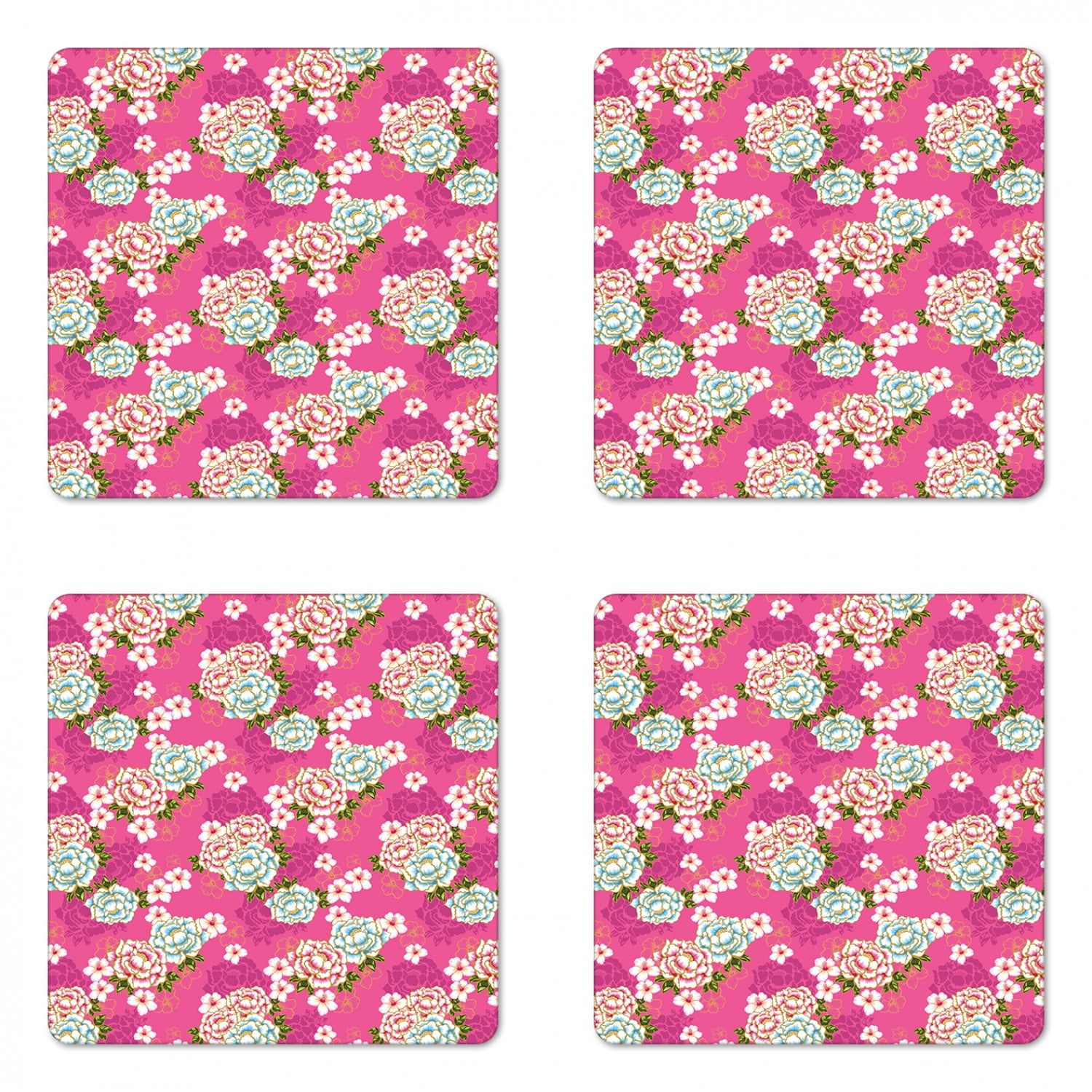 Traditional Coaster Set of 4, Vivid Botanical Pattern from Taiwan Hakka ...