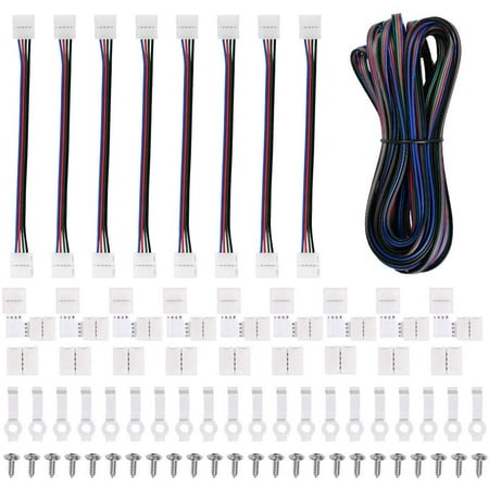 MAFNIO 5050 4 Pin Led Strip Connector Kit, 10mm RGB LED Light Connector Includes LED Strip ...