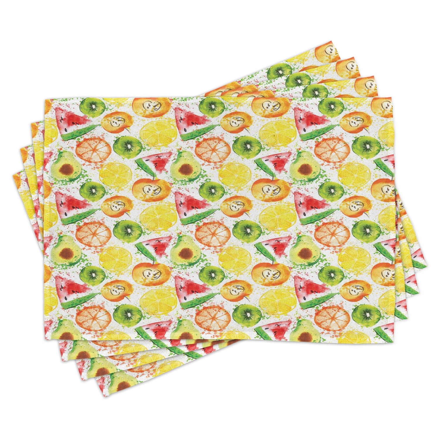 Ambesonne Fruit Place Mats Set of 4, Watermelon Kiwi Avocado, Standard ...