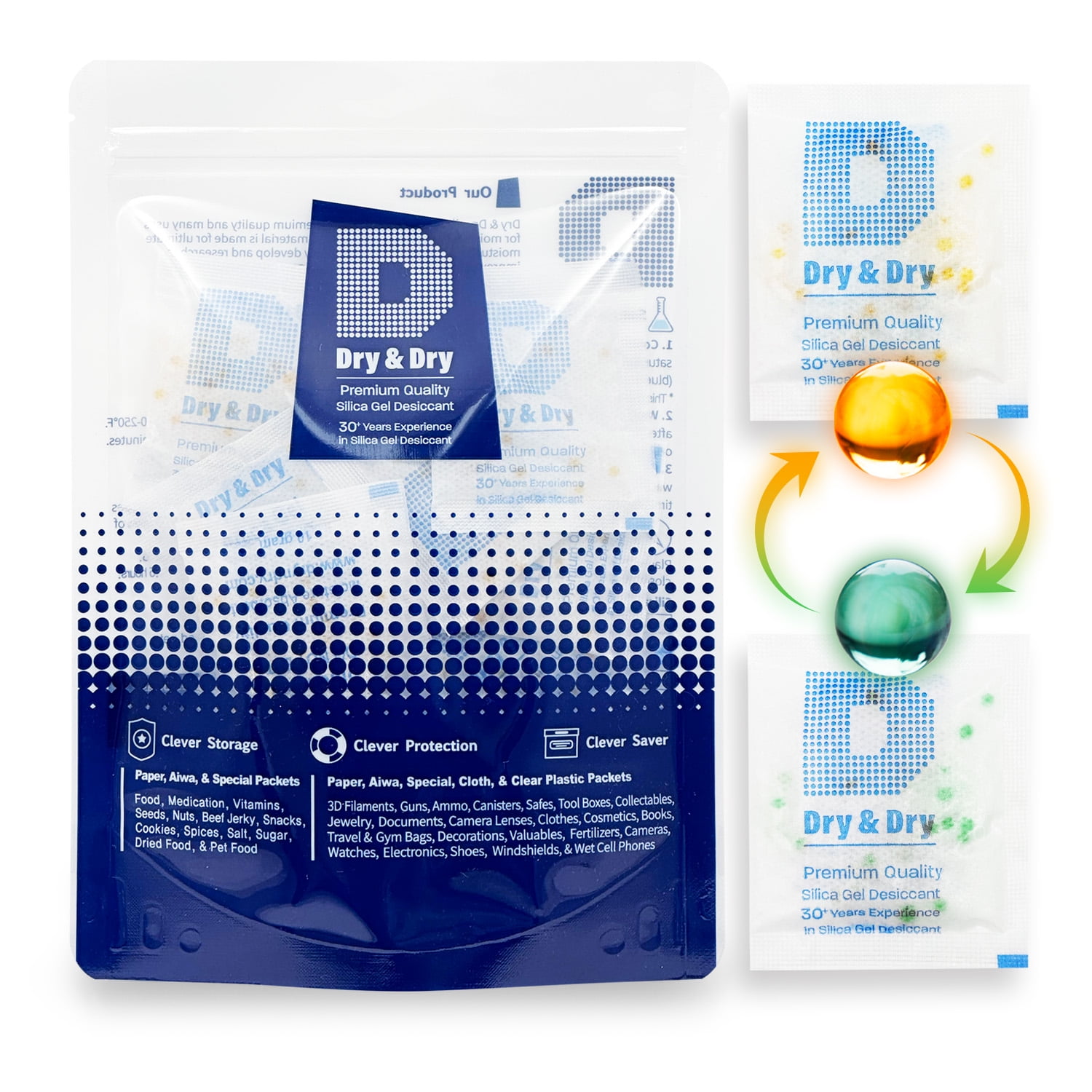 Rechargeable Desiccant Dry & Dry 50 Pack Orange Indicating Silica Gel ...