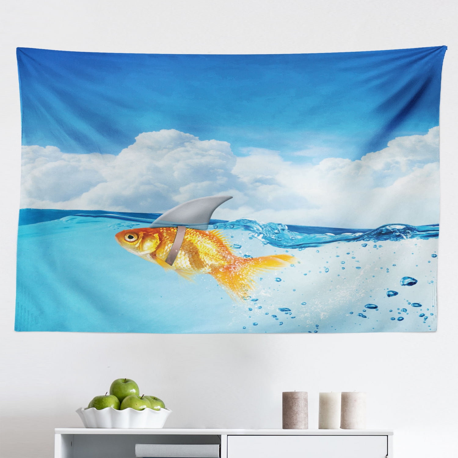 Shark Tapestry, Reef with Little Clown Fish and Sharks East Egyptian ...