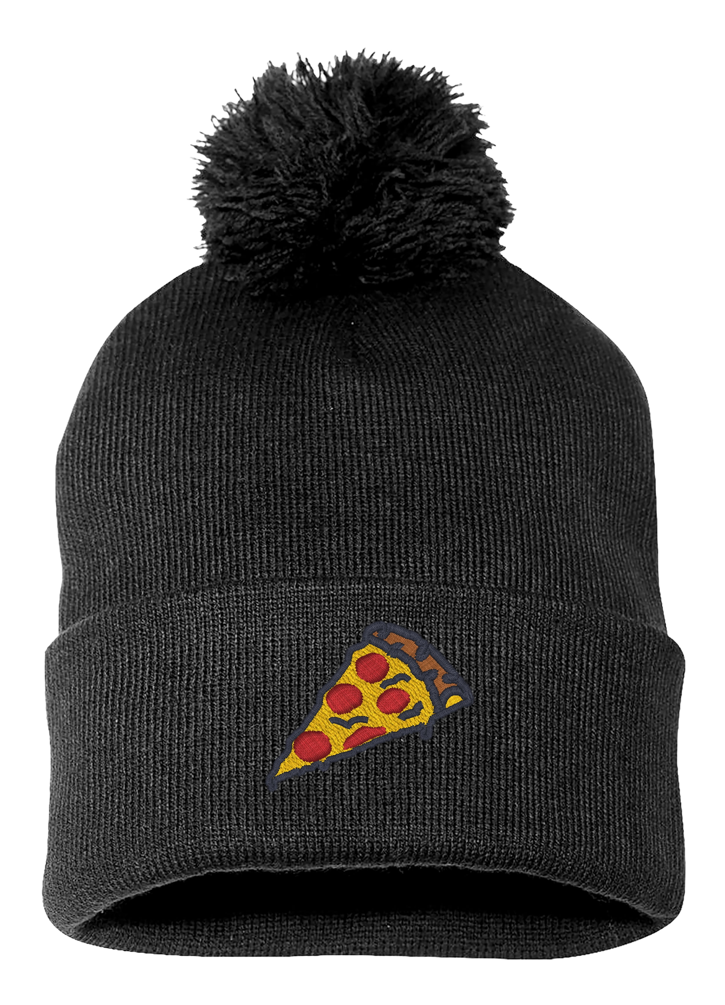 PP-BNE Pizza Slice Pepperoni Embroidery Stitch, Warm Pom Pom Beanie Hat ...