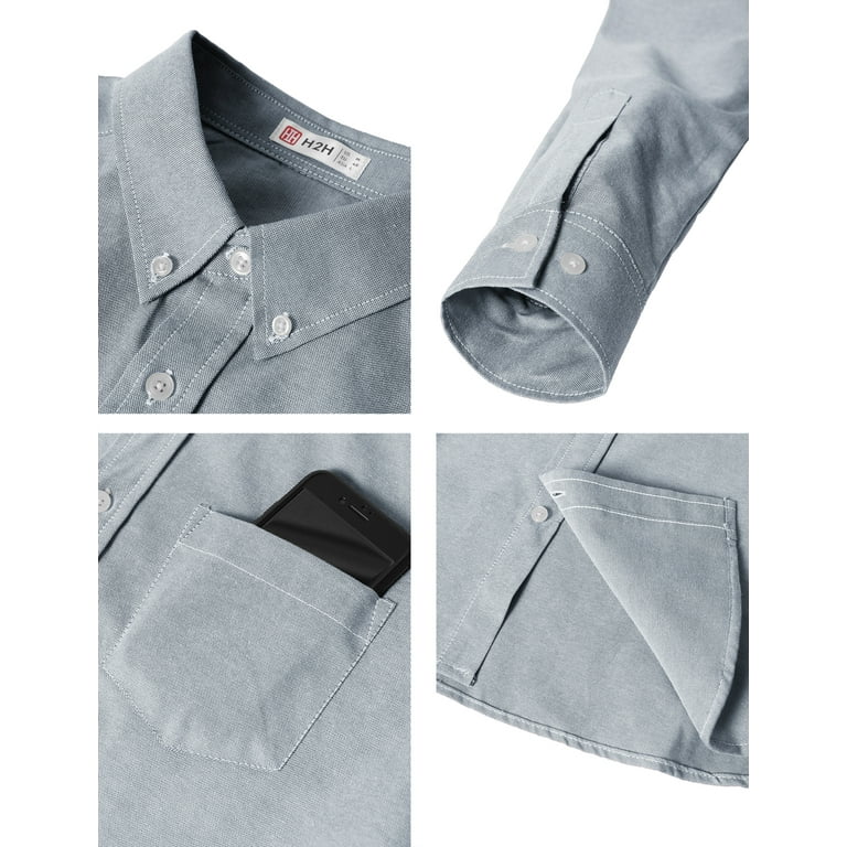 H2H Men's Long Sleeve Non-iron Button Down Dress Shirt NAVY H2H Men's Long Sleeve Non-iron Button Down Dress Shirt NAVY