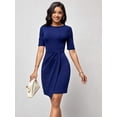 Blue Solid Wrap Hem Dress Spring Summer Elegant Party Wedding Formal ...