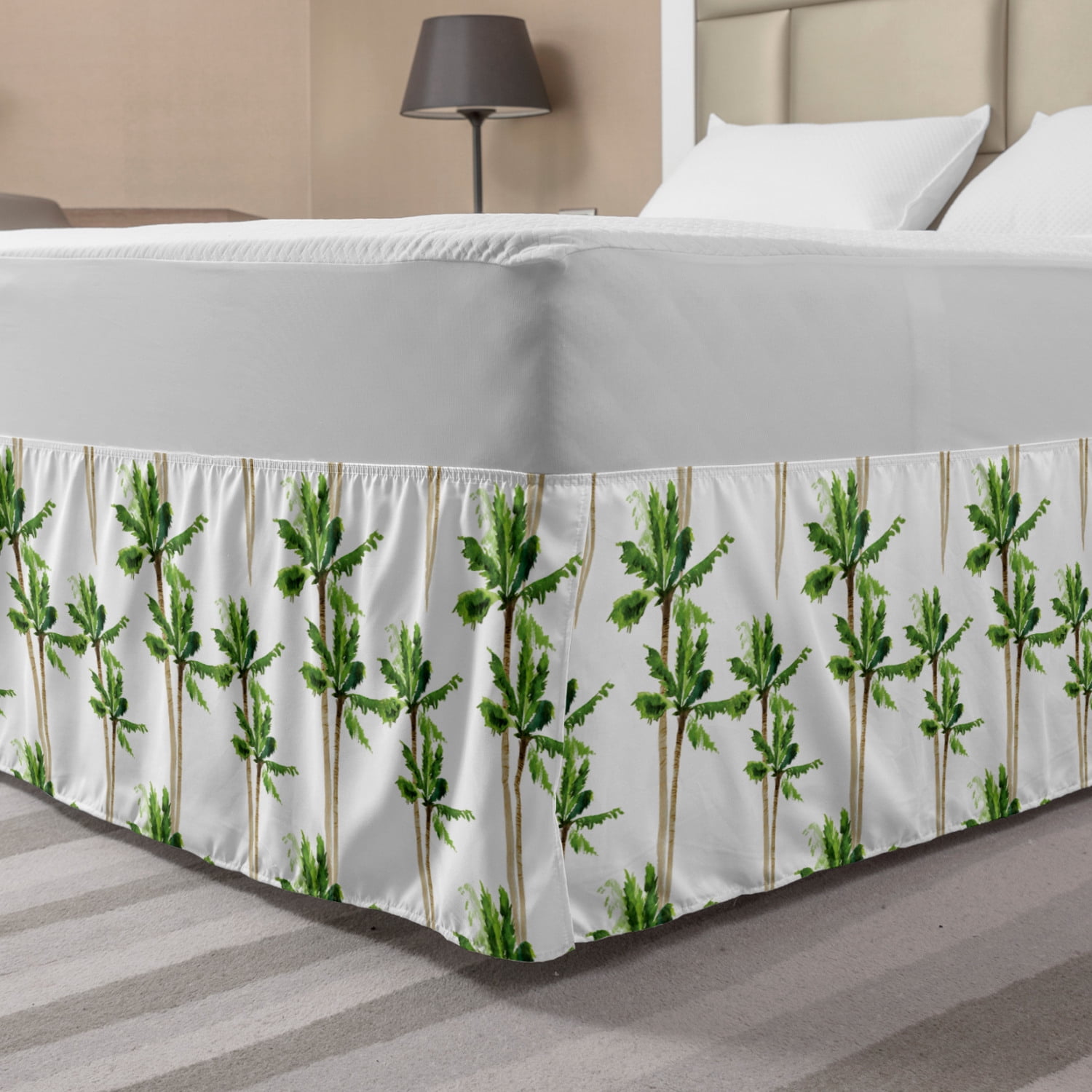 Palm Tree Bed Skirt, Watercolor Style Forest Pattern of Coconut Trees ...