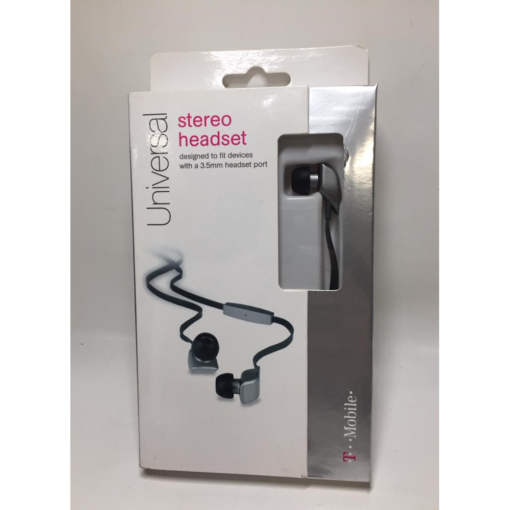 T-Mobile Stereo Headset, Tangle Free Cord - Flat Cable Headphones Gray ...