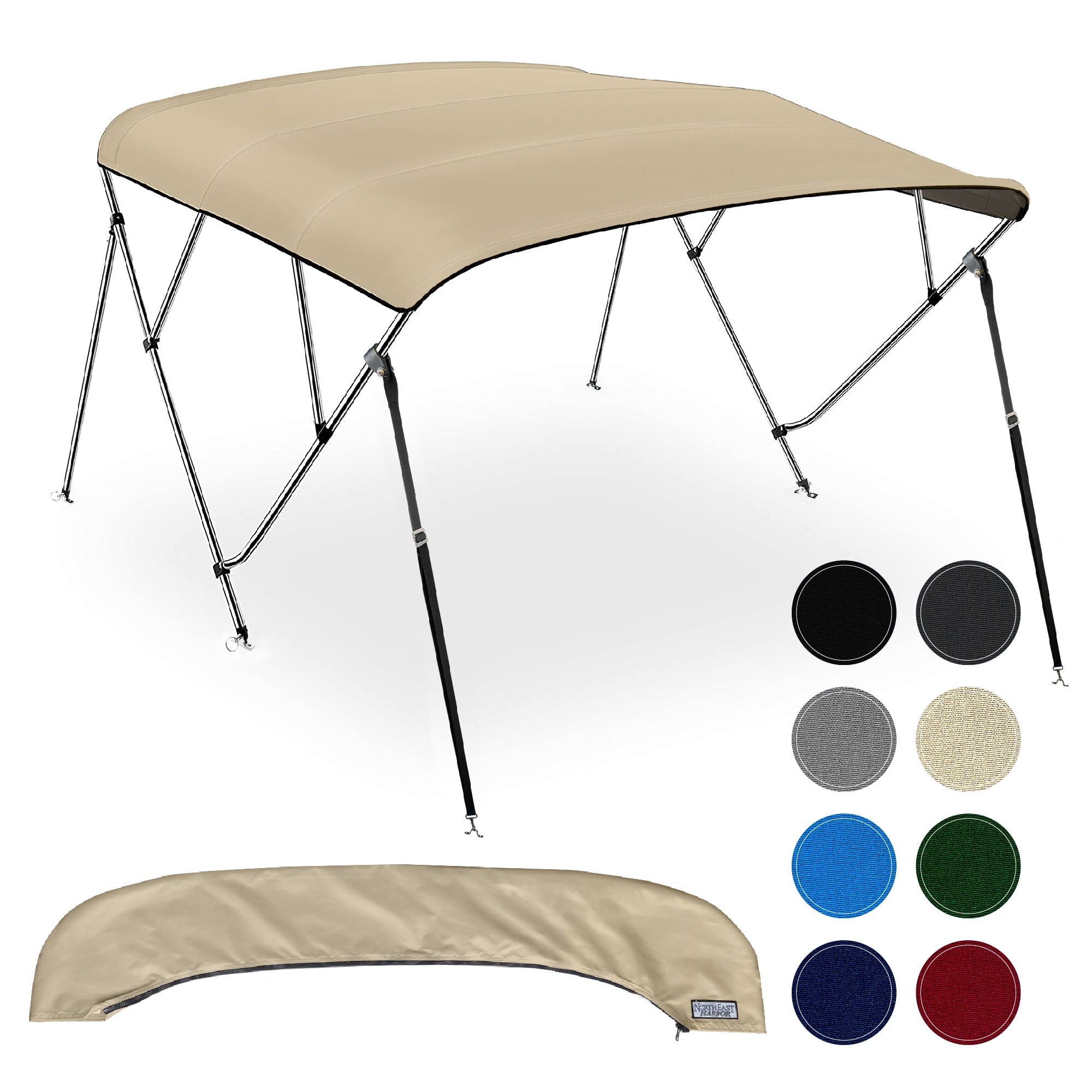 NEH 4 Bow Bimini Tops for Boats, Support Poles, Fade Proof Marine 900D ...