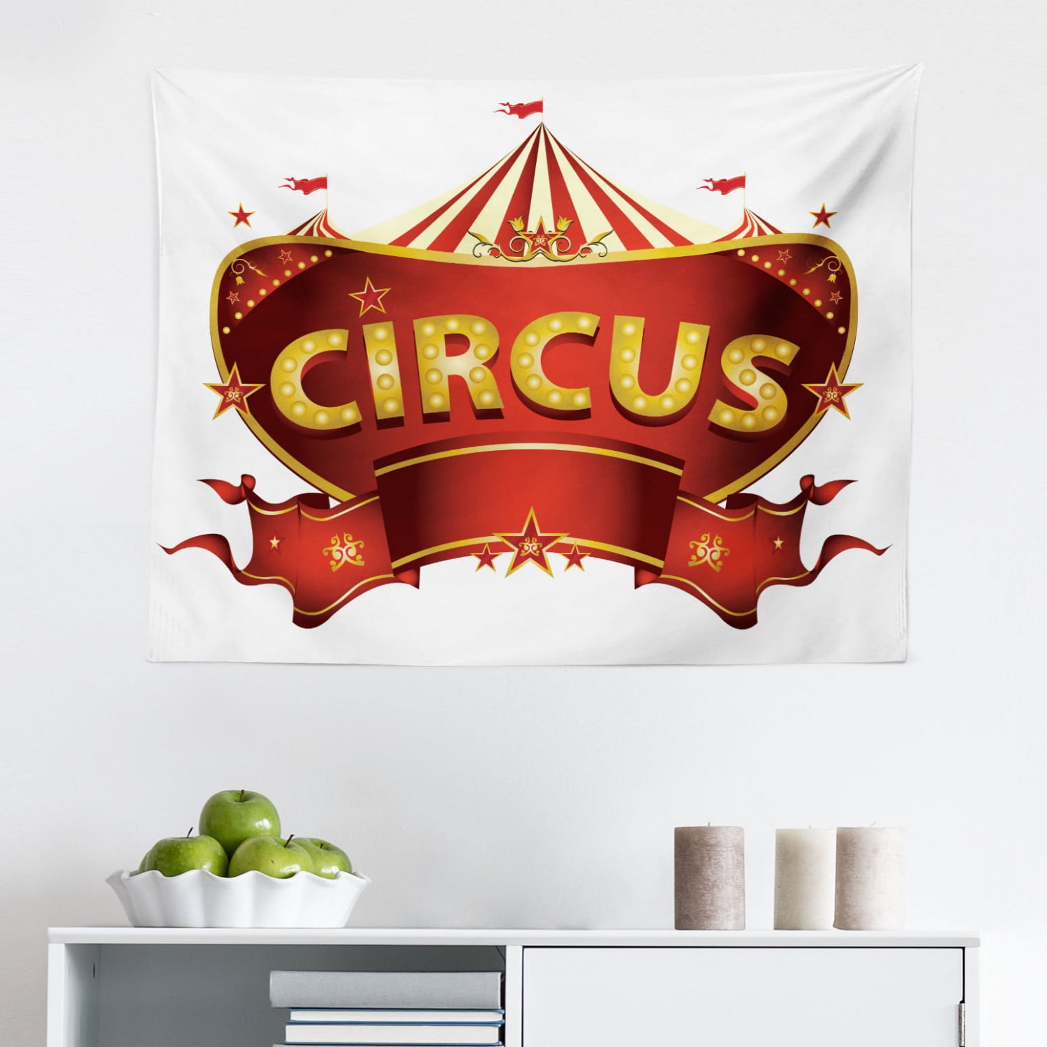 Circus Tapestry, Cartoon Style Composition of Circus Theme Art Wild ...